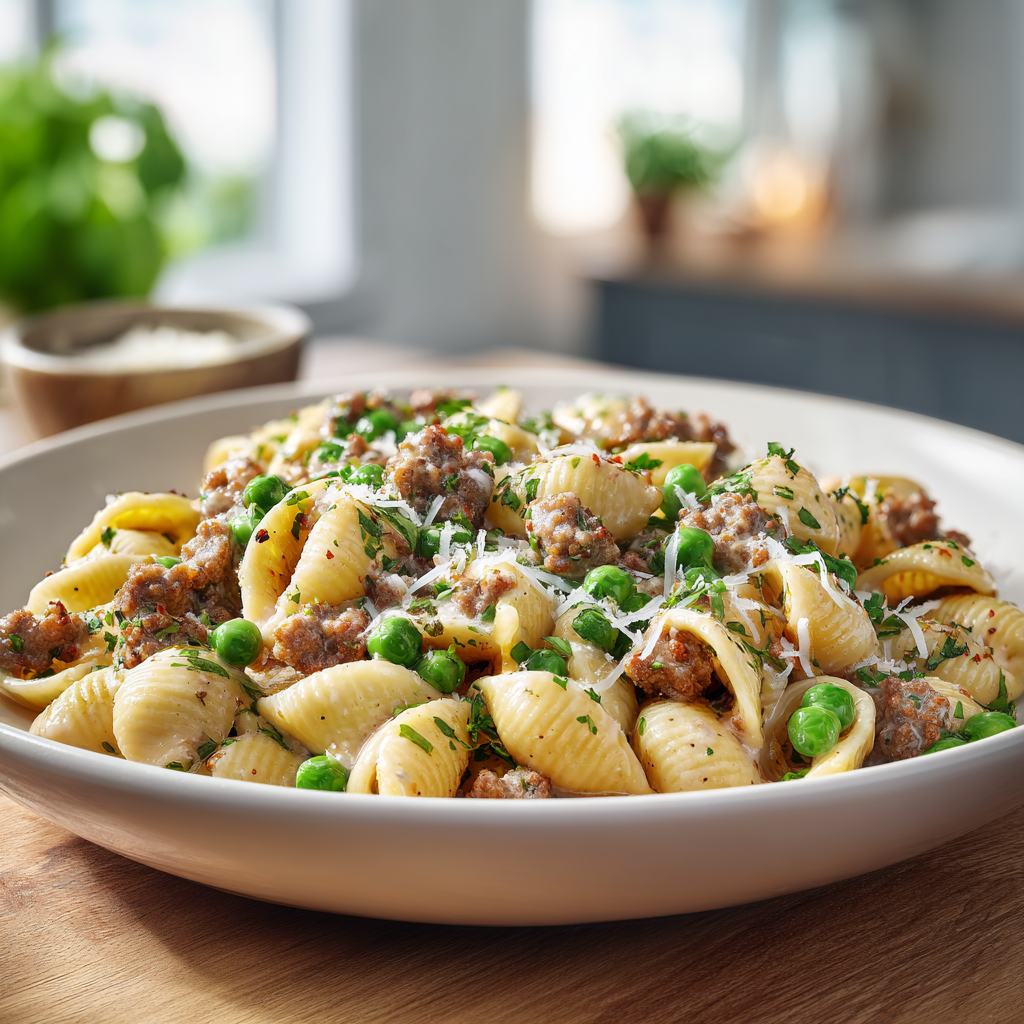 Conchiglie with Sausage and Peas Pasta Recipe